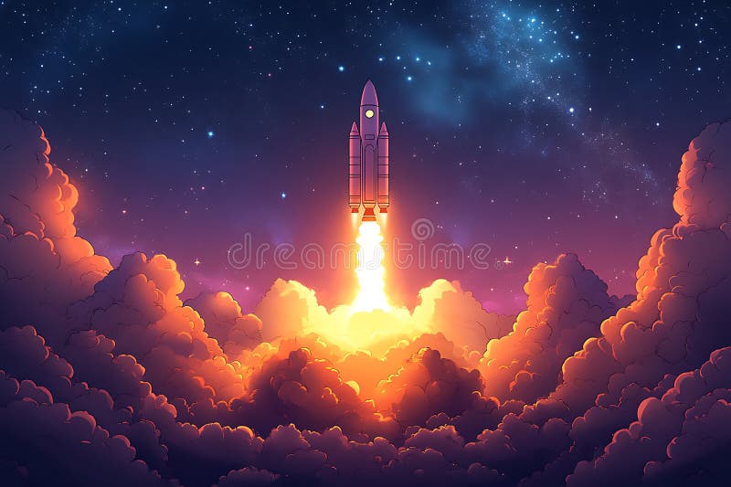 Space Rocket Launch Stunning Night Sky, Colorful Cloudscape, Artistic ...