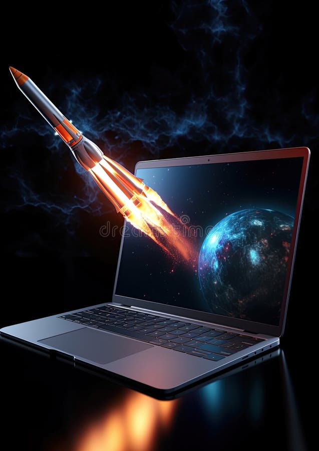 Space Rocket Launched from Lap Top Screen. Ai Generative Illustration ...
