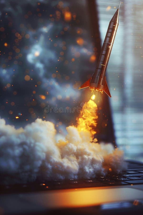 Space Rocket Launched from the Laptop Computer. Generative Ai Stock ...