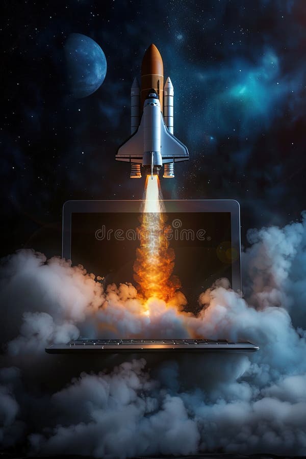 Space Rocket Launched from the Laptop Computer. Generative Ai Stock ...