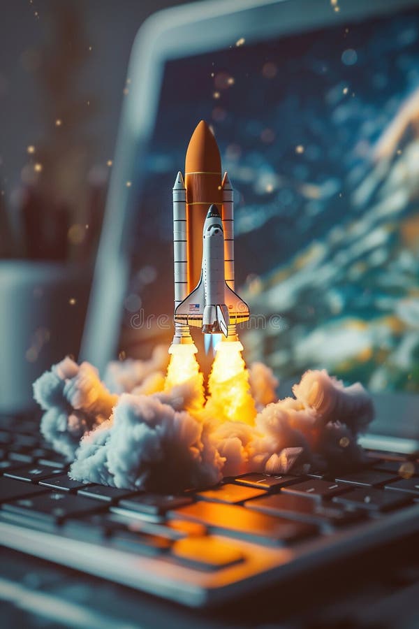 Space Rocket Launched from the Laptop Computer. Generative Ai Stock ...