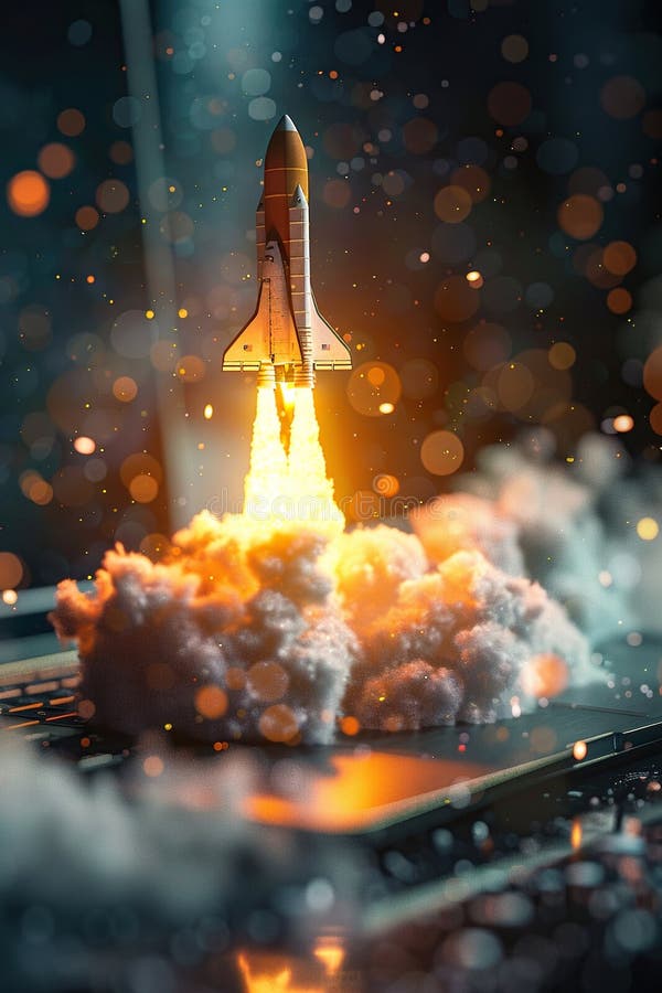 Space Rocket Launched from the Laptop Computer. Generative Ai Stock ...
