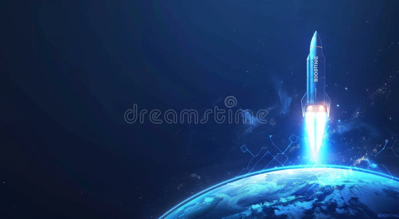Space Rocket Launching from Earth into Deep Outer Space with Bright ...