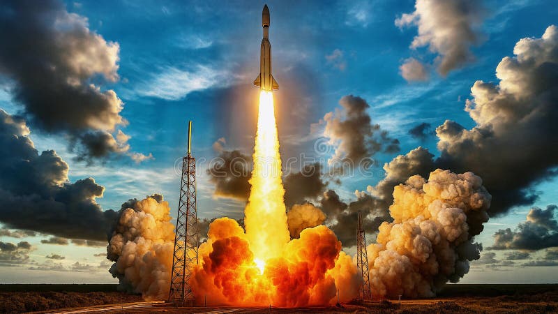 Space Rocket Launching from the Launchpad, Billowing a Massive Cloud of ...