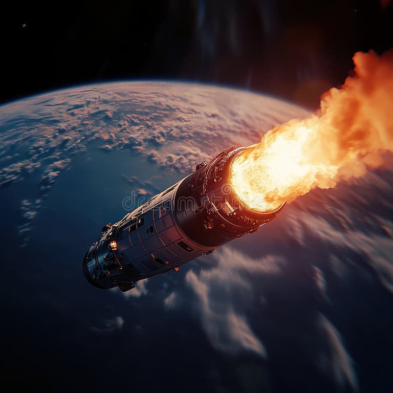 Space Rocket Launching into Orbit Above Earth with Bright Flames Stock ...