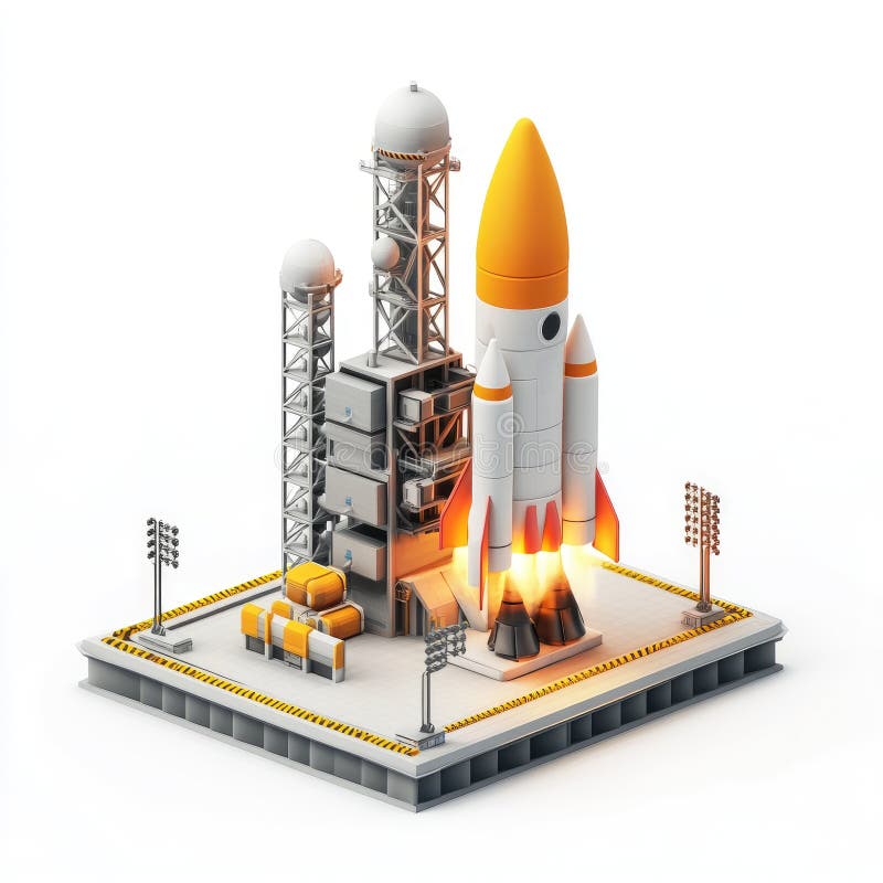 Space Rocket Launching Pad: a Stunning 3D Render Stock Illustration ...