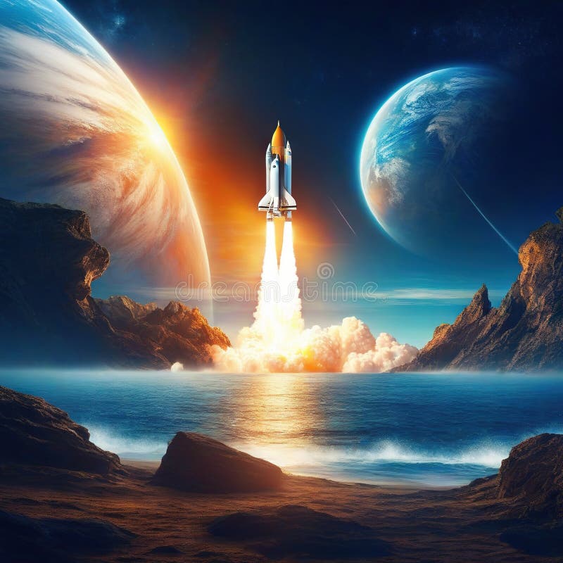 Space Rocket Leaves Planet Illustration Generated by is Not Based on ...