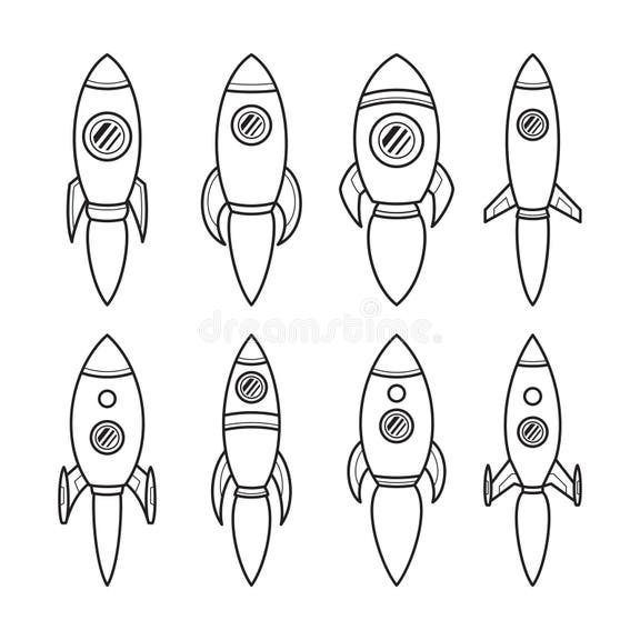 Space Rocket Line Art Design Collection Set Stock Vector - Illustration ...