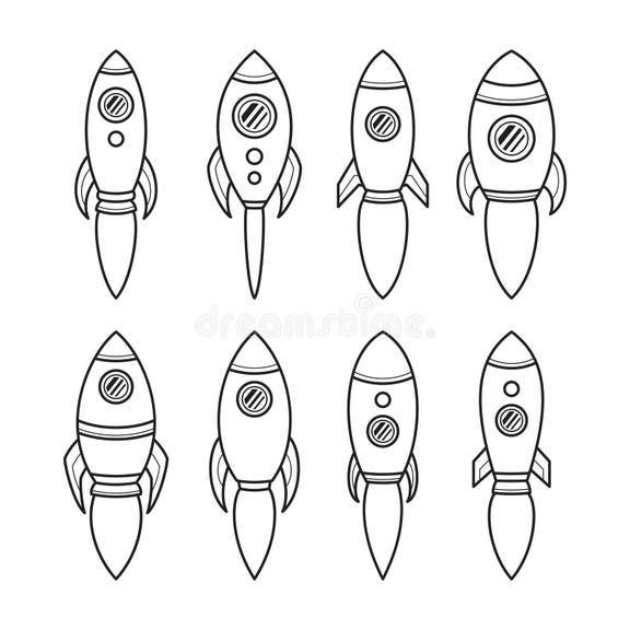 Space Rocket Line Art Design Collection Set Stock Vector - Illustration ...