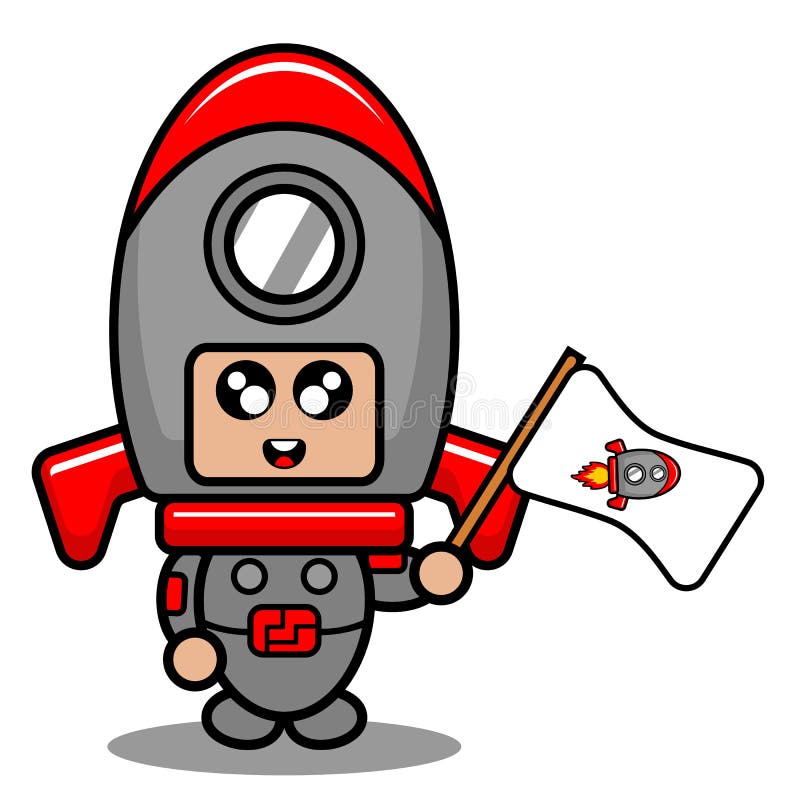 Space Rocket Mascot Costume Holding Flag Stock Vector - Illustration of ...