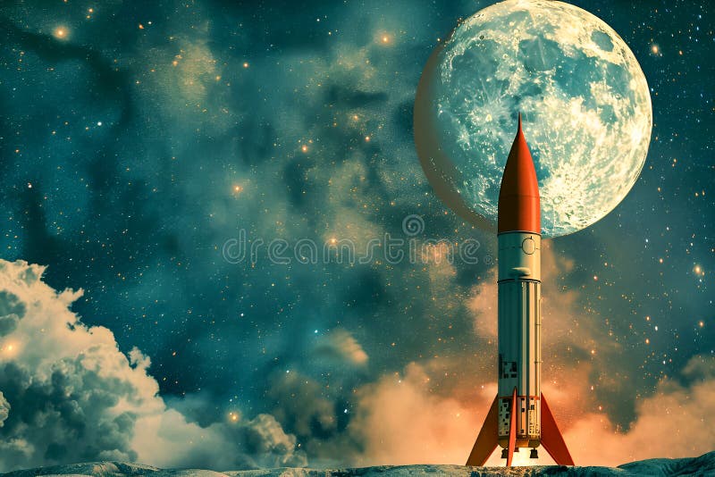 Space Rocket on a Mission To Moon Stock Image - Image of galaxy ...