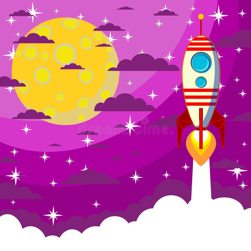 Space Rocket , Moon in the Starry Sky with Space Stock Vector ...