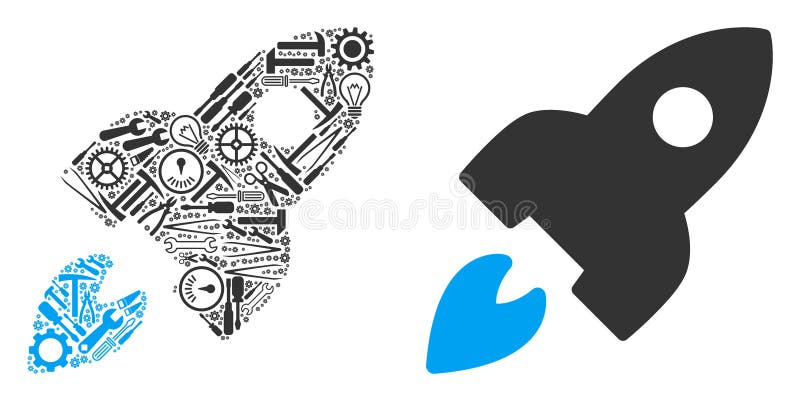 Space Rocket Collage of Repair Tools Stock Vector - Illustration of ...