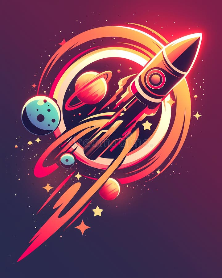 Space Rocket in Neon Colors Galaxy Illustration Stock Illustration ...