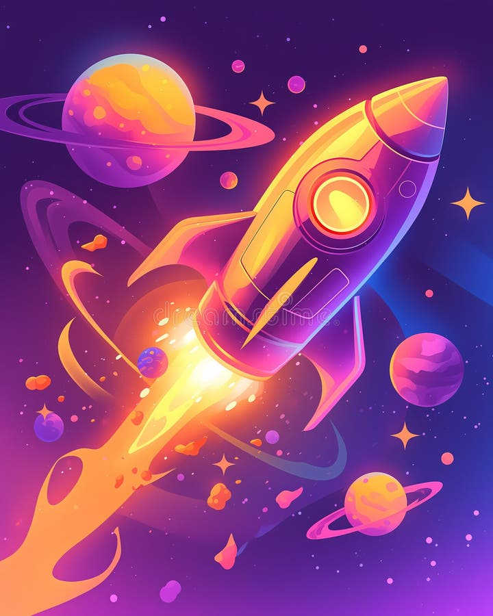 An Astronaut Floating in Space Galaxy, Neon Colors Stock Illustration ...