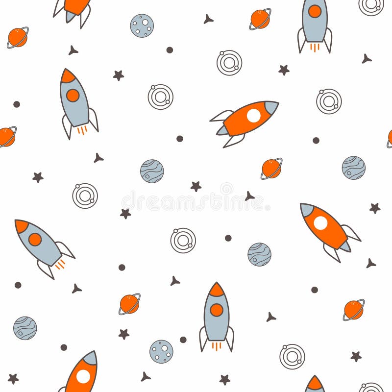 Space Rocket Planets Star Colorful Seamless Design Pattern for Kids ...