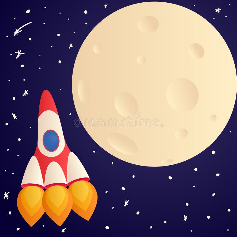 A Space Rocket Ship Flying in Front of a Moon Stock Vector ...