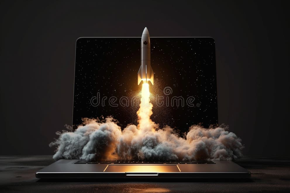 Space Rocket Shuttle with a Cloud of Smoke and Blast Takes Off from a ...