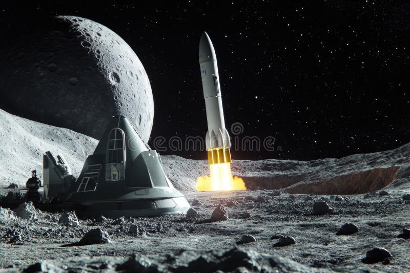 A Space Rocket Soaring Above the Lunar Surface, Offering Stunning Views ...