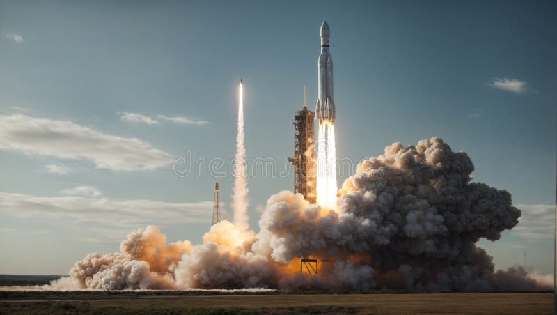 Space Rocket or Space Shuttle Take Off from Ramp. Space Exploration and ...