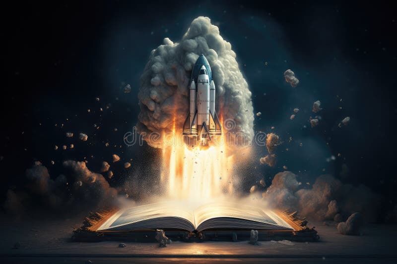 Space Rocket Start from Book. Concept for - Education Give New Startup ...