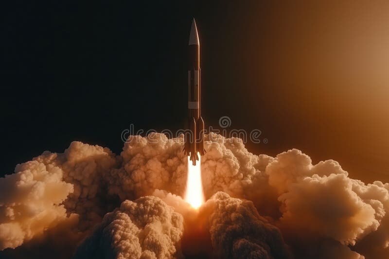 A Space Rocket on Takeoff. Night Launch Stock Image - Image of system ...