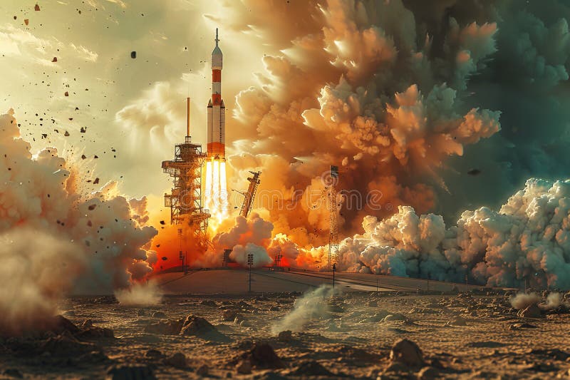 Space Rocket Takes Off From Cosmodrome In Fire Smoke Launch Of