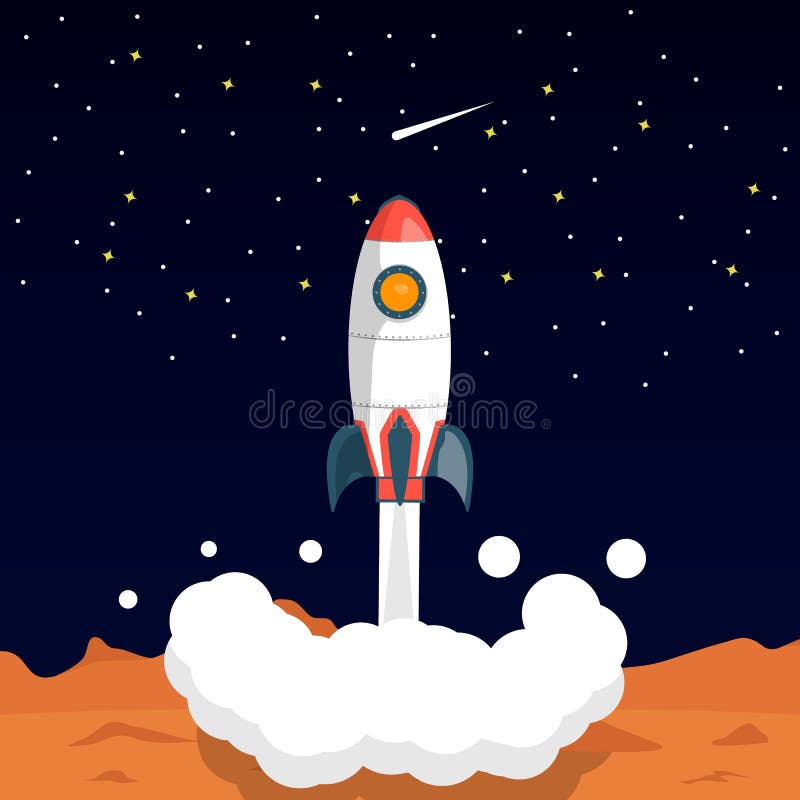 Space Rocket Takes Off from the Surface of the Planet. Stock Vector ...