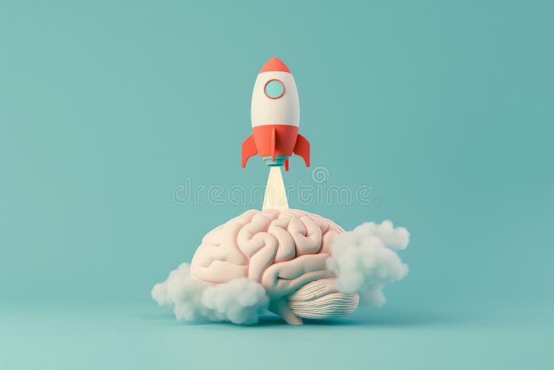 A Space Rocket Taking Off from a Brain Stock Image - Image of start ...