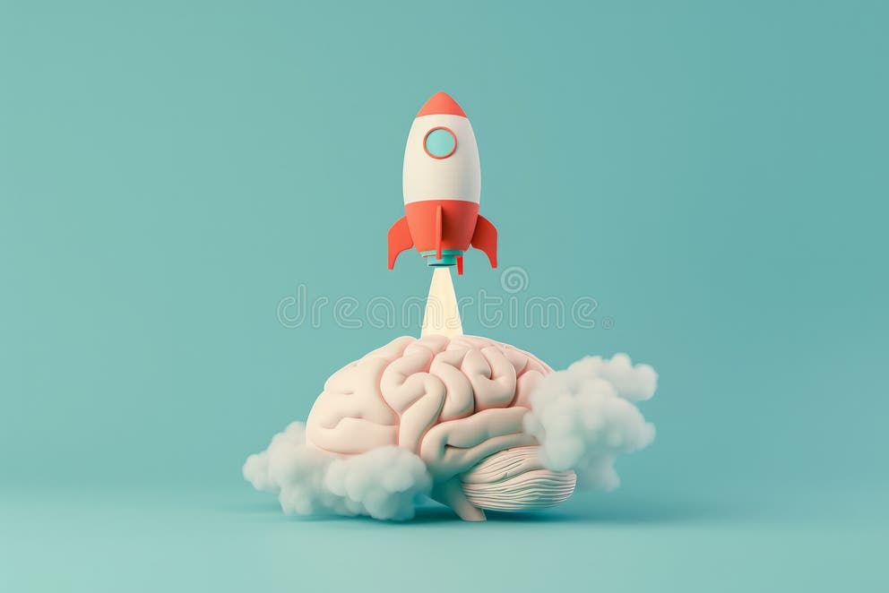 A Space Rocket Taking Off from a Brain Stock Image - Image of start ...