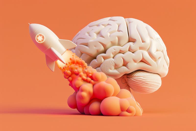 A Space Rocket Taking Off from a Brain Stock Image - Image of ...