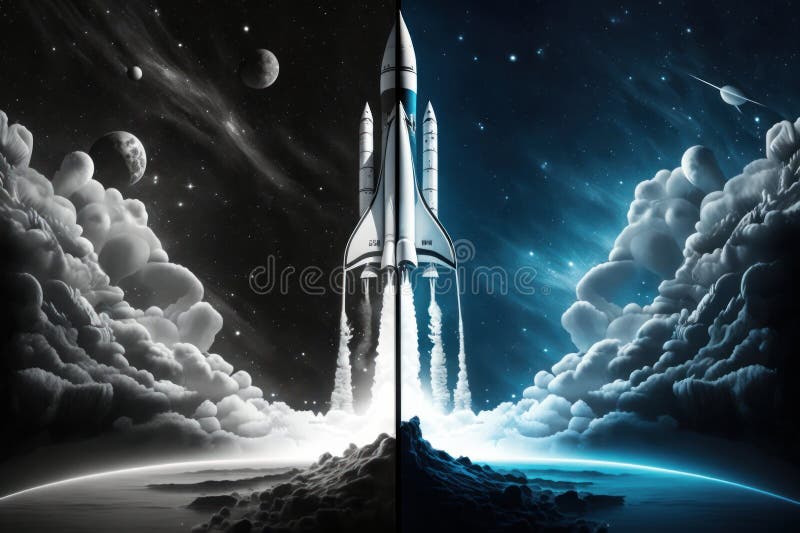 Space Rocket Taking Off into Space. Generative AI Stock Illustration ...