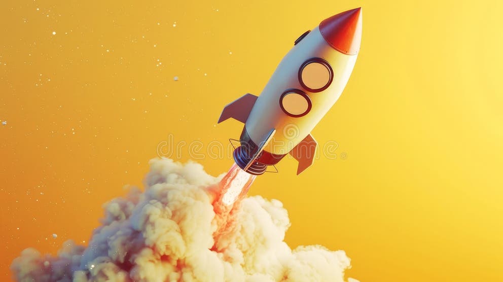 A Space Rocket Taking Off, Rocket Ship Launch, Startup Concept with ...