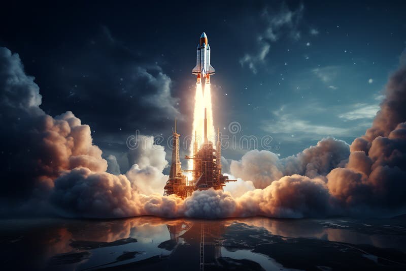 Space Rocket Taking Off into the Sky. 3d Illustration Stock ...
