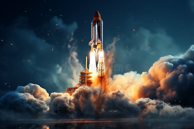 Space Rocket Taking Off into the Sky. 3d Illustration Stock ...