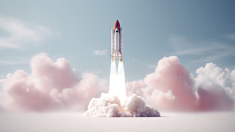 Space Rocket Taking Off into the Sky. 3D Rendering Stock Illustration ...