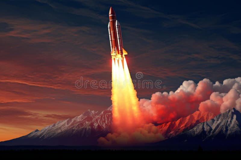 Space Rocket Taking Off into the Sky Stock Illustration - Illustration ...