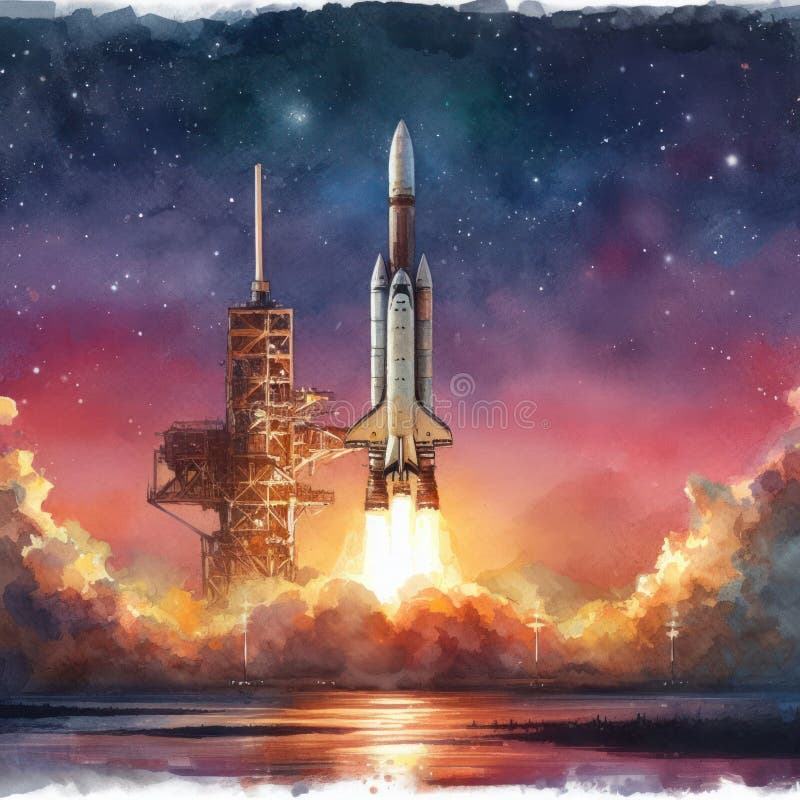 A Space Rocket Taking Off into Space. the Image is Painted with Paints ...