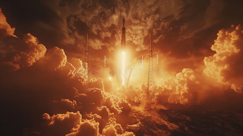 Space Rocket Taking Off Surround with Fire and Smoke Stock Photo ...