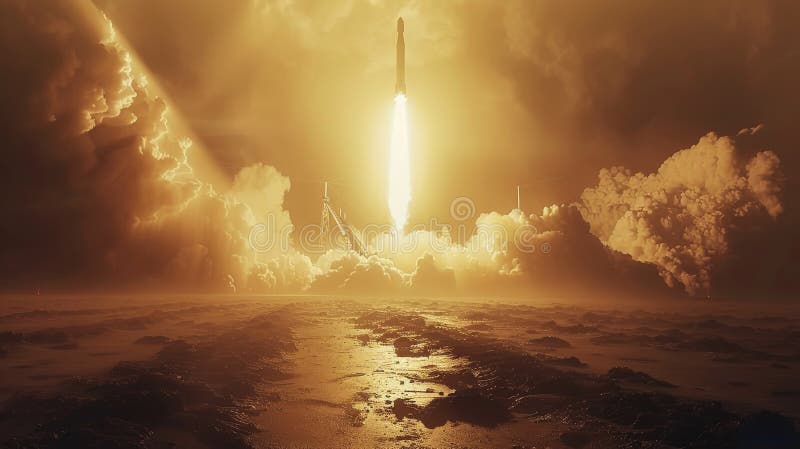 Space Rocket Taking Off Surround with Fire and Smoke Stock Image ...
