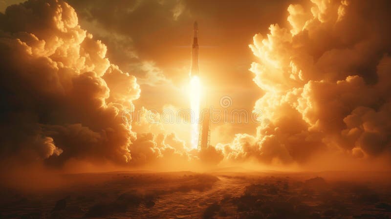Space Rocket Taking Off Surround with Fire and Smoke Stock Photo ...