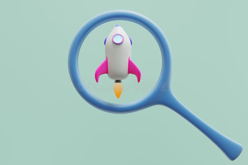 Space Rocket Under a Magnifying Glass. Stock Illustration ...