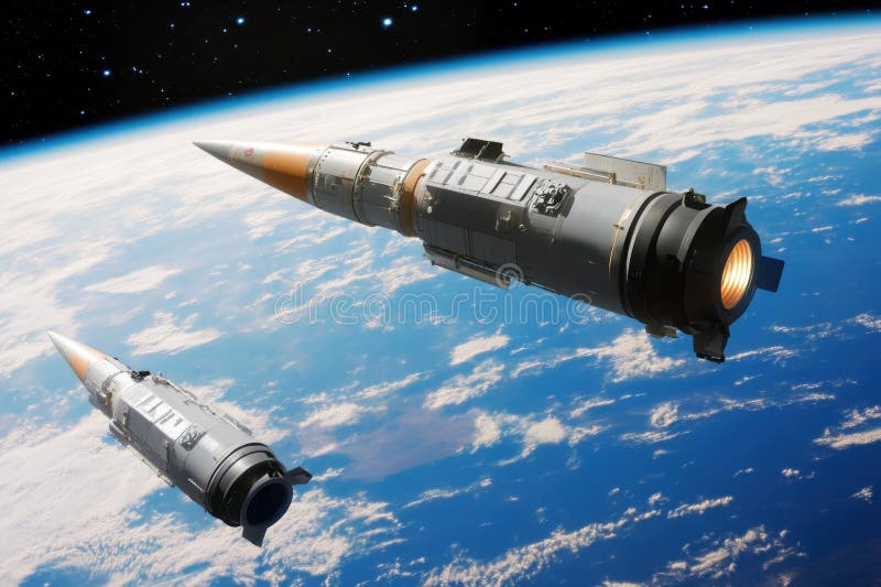 Space Rockets Positioned Above Earth Showcase Technological Advancement ...