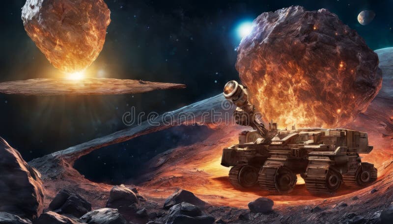 Space Rover on Asteroid Mining Operation Stock Image - Image of space ...
