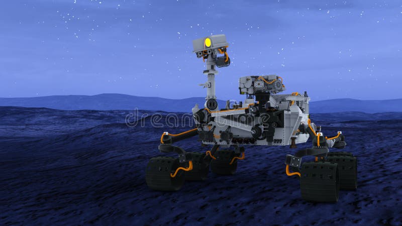 Space Rover on Alien Planet Surface, Futuristic Vehicle at Sunset ...