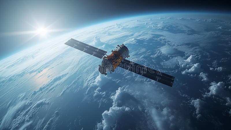 Space Satellite in Deep Space. Exploration, Technology, Communication ...