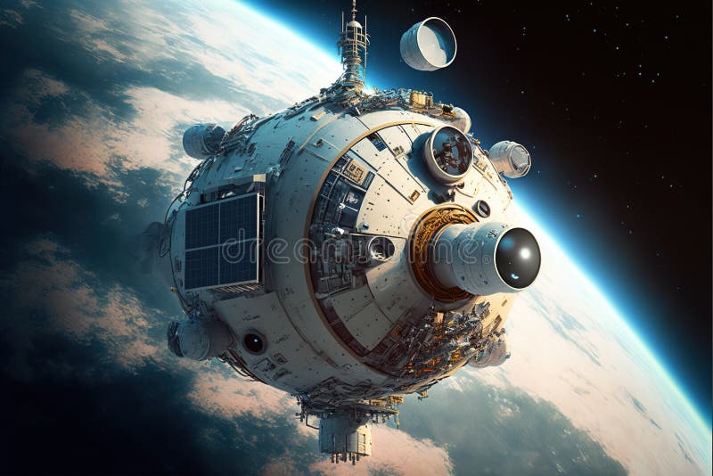 Space Satellite on Earth Orbit, Spacecraft with Solar Panels ...