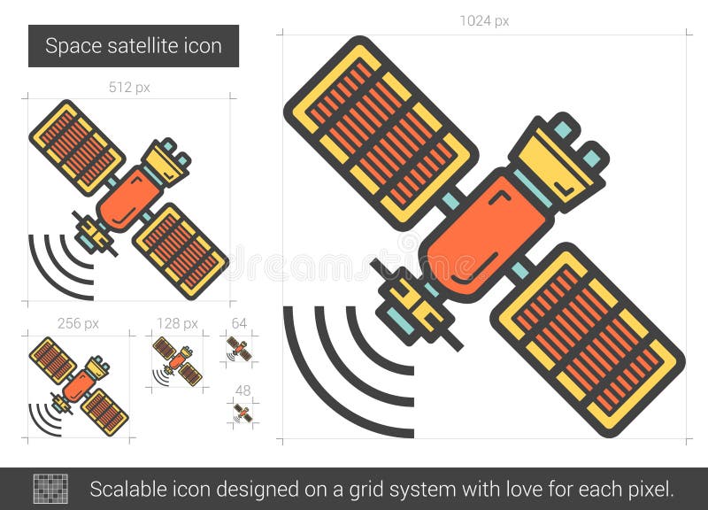Space satellite line icon. stock vector. Illustration of digital - 76920343