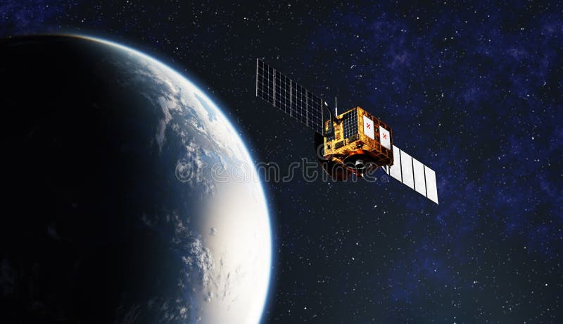 Space satellite near Earth stock illustration. Illustration of cosmos ...