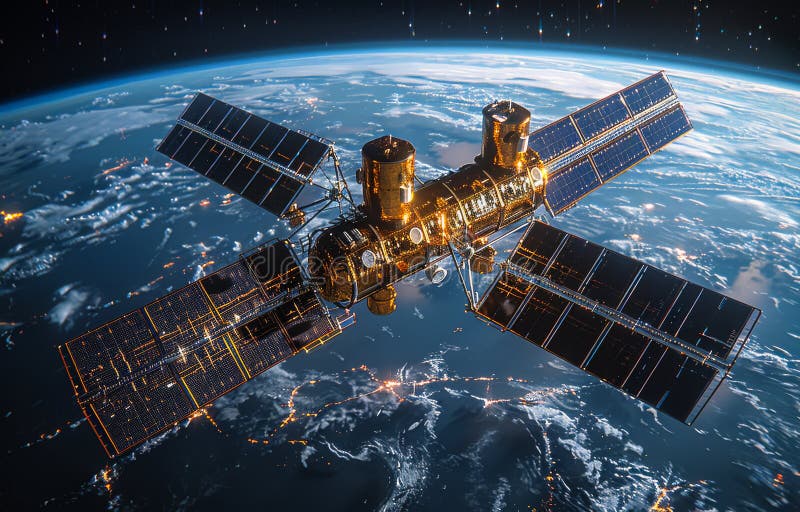 Space Satellite Orbiting the Earth. a Satellite in Orbit Over Earth ...